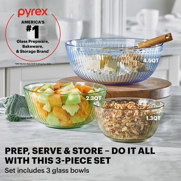 Pyrex® Colors Sculpted Tinted 3-piece Mixing Bowl Set - Pyrex Home