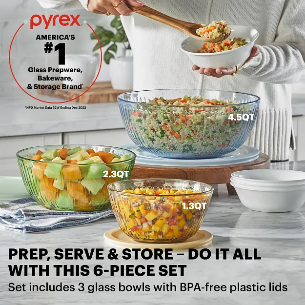 Pyrex® Colors Sculpted Tinted 6-piece Mixing Bowl Set - Pyrex Home